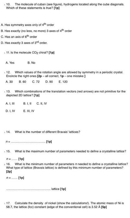 Solved 10. The molecule of cuban (see figure), hydrogens | Chegg.com