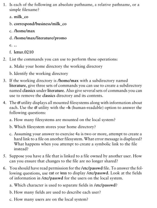Solved 1. Is each of the following an absolute pathname, a | Chegg.com