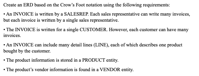 Solved Create an ERD based on the Crow’s Foot notation using | Chegg.com