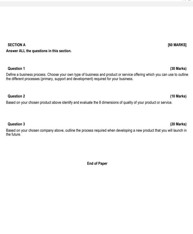 SECTION A [60 MARKS] Answer ALL the questions in this | Chegg.com