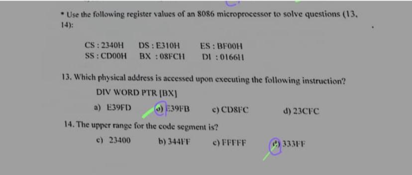 Solved Use the following register values of an 8086 | Chegg.com
