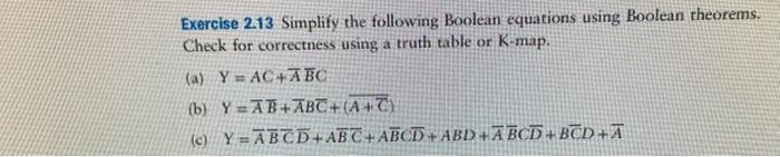 Solved Exercise 213 Simplify The Following Boolean