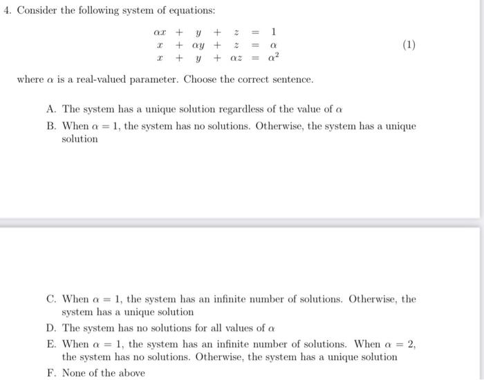 Solved 4. Consider the following system of equations: | Chegg.com