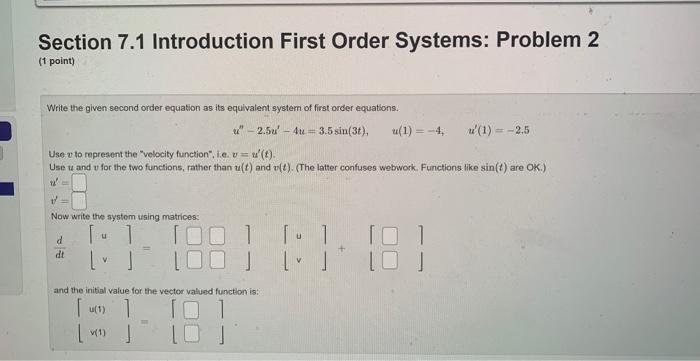 Solved Section 7 1 Introduction First Order Systems Problem