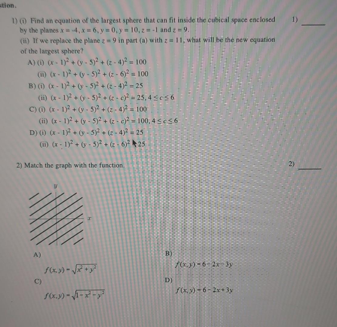 Solved 1) (i) Find an equation of the largest sphere that | Chegg.com
