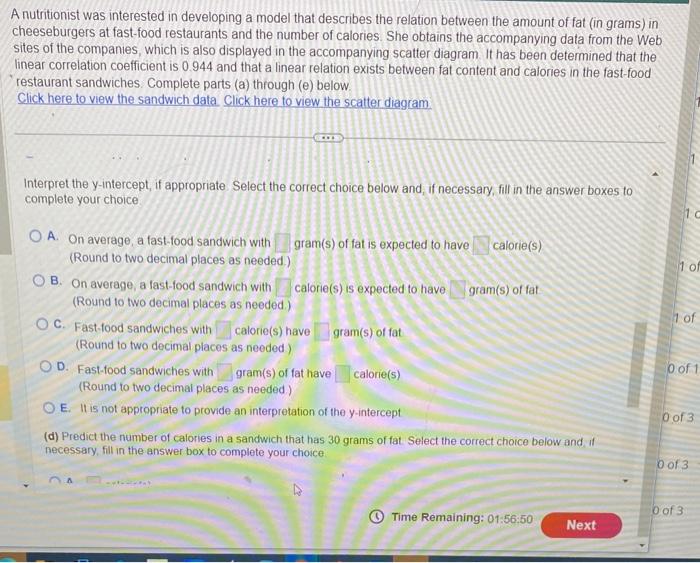 Solved A nutritionist was interested in developing a model | Chegg.com
