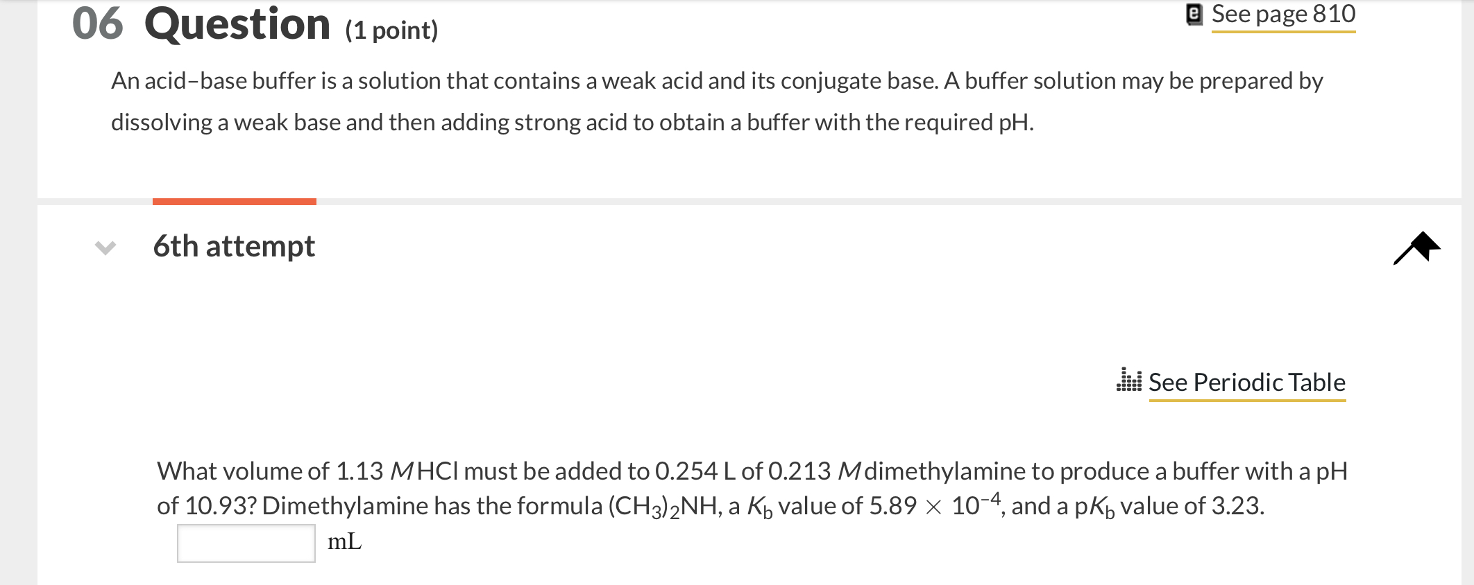 Solved 06 ﻿Question (1 ﻿point)An acid-base buffer is a | Chegg.com