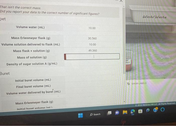Solved 16 Calculate density of sugar solution Record in Lab | Chegg.com