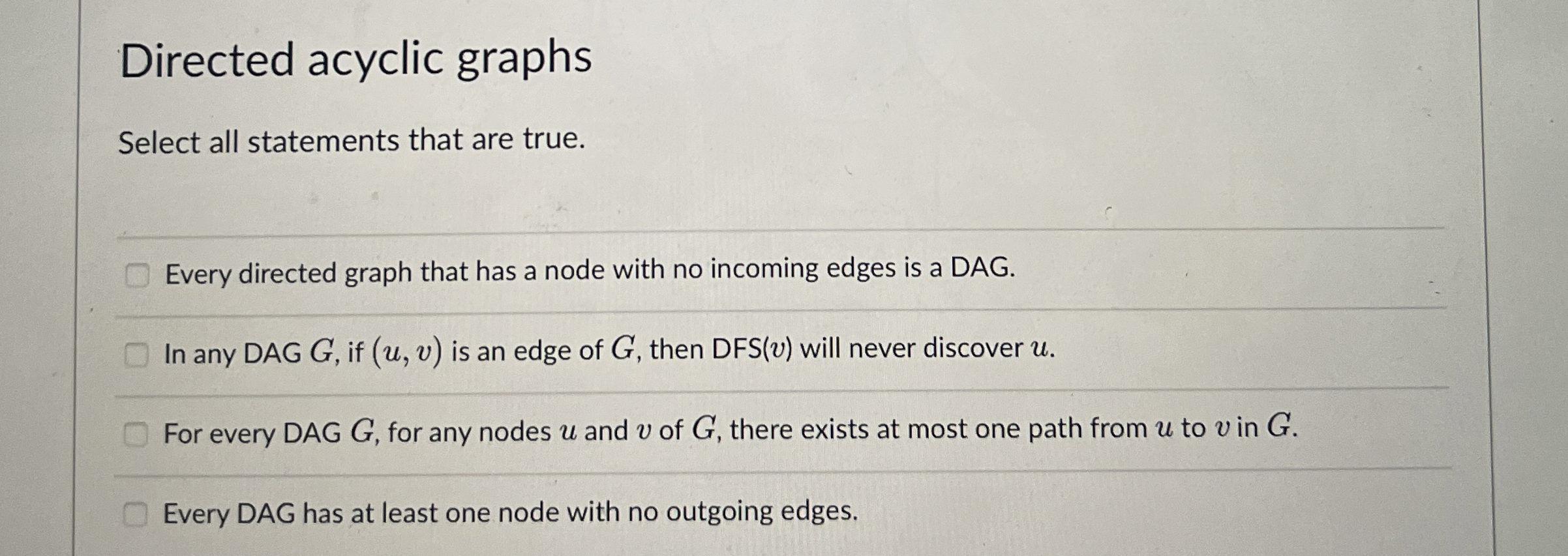 Solved Directed acyclic graphsSelect all statements that are | Chegg.com