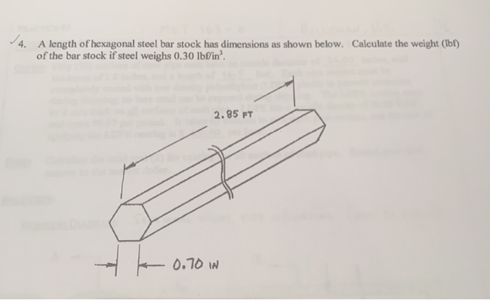 Solved 4. A length of hexagonal steel bar stock has | Chegg.com