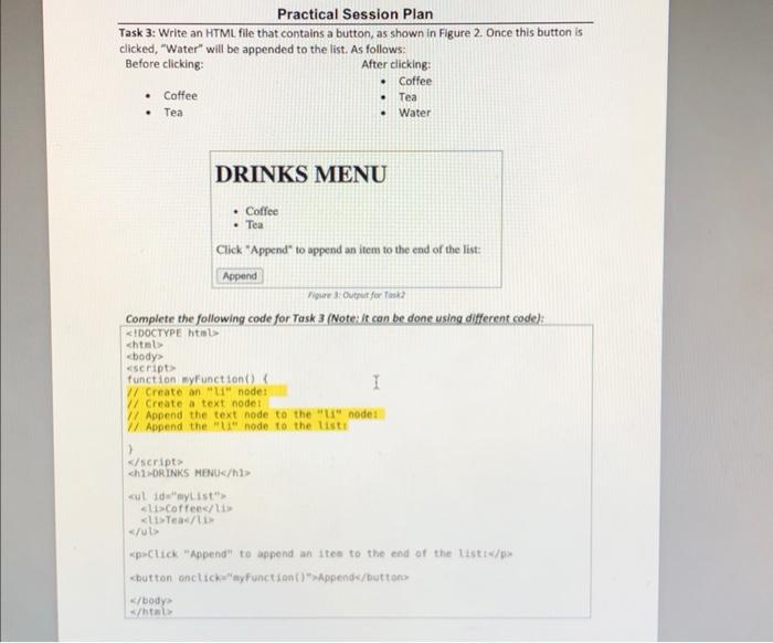 Solved Task 3: Write an HTML file that contains a button, as | Chegg.com