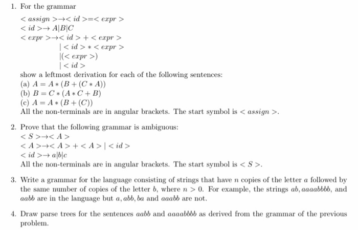Solved 1. For the grammar += ABC + + | Chegg.com
