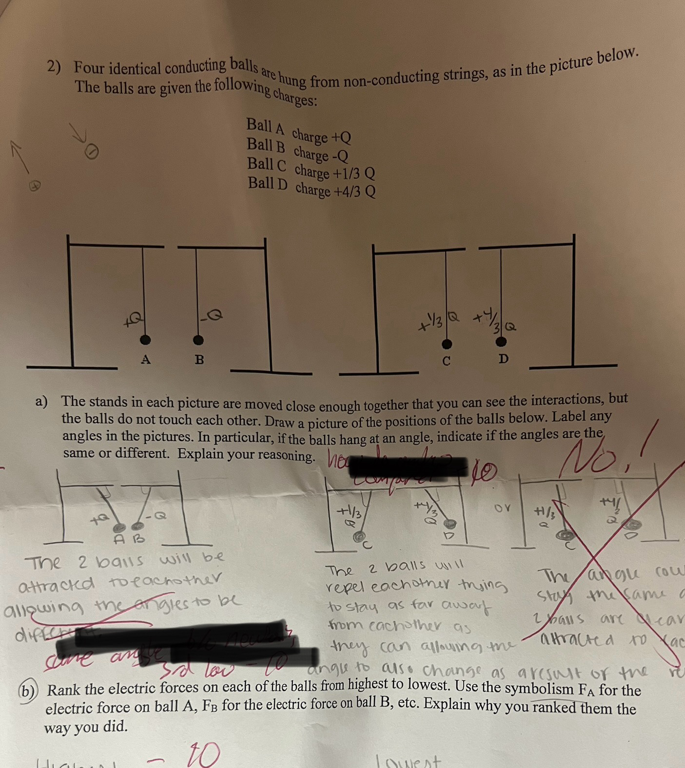 Solved Four identical conducting balls are hung from | Chegg.com