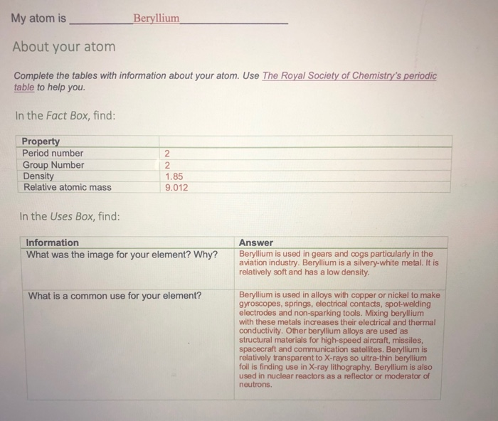 Solved Beryllium Discovery date 1797 Discovered by Nicholas | Chegg.com