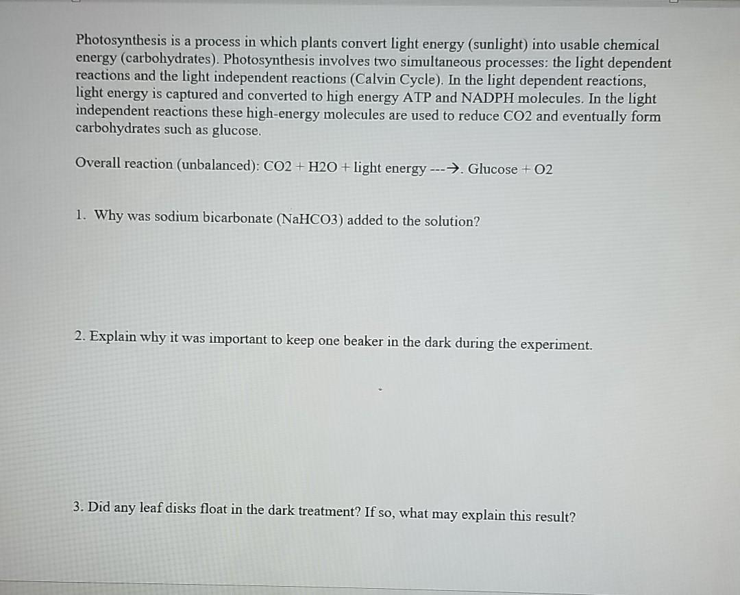 Solved Photosynthesis is a process in which plants convert | Chegg.com