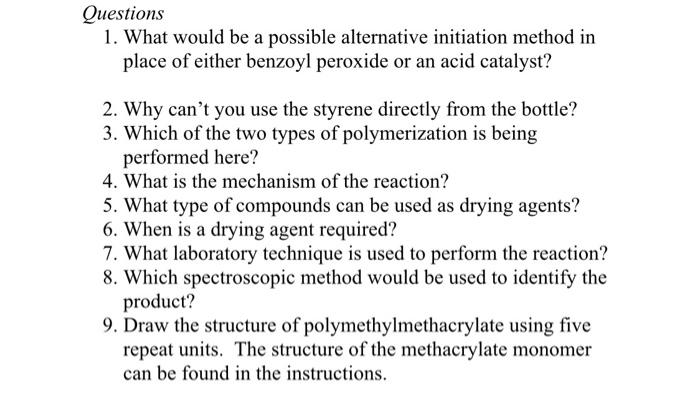 Solved EXPERIMENT XIII - POLYMERIZATION OF POLYSTYRENE The | Chegg.com