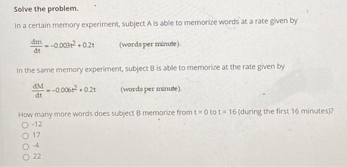 Solved Solve the problem. In a certain memory experiment, | Chegg.com