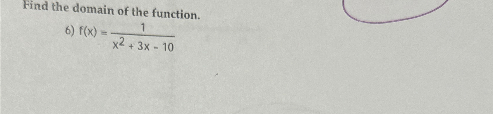 Solved Find the domain of the function.f(x)=1x2+3x-10 | Chegg.com