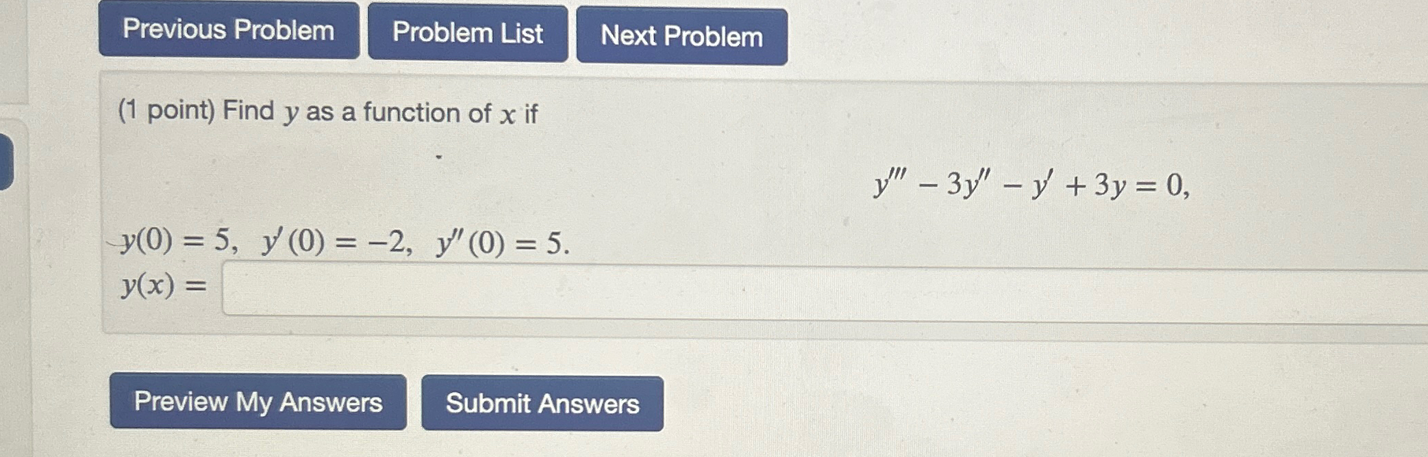 Solved (1 ﻿point) ﻿Find y ﻿as a function of x | Chegg.com