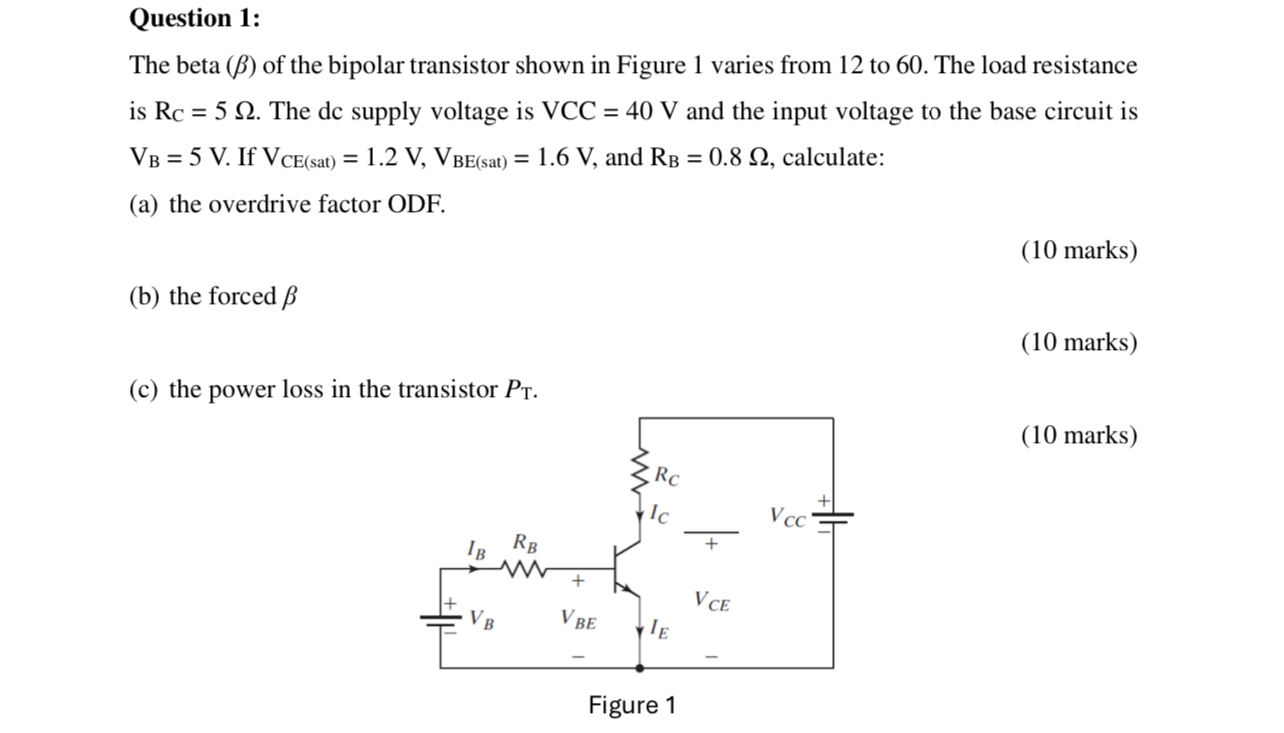 Solved Question 1:The beta (β) ﻿of the bipolar transistor | Chegg.com