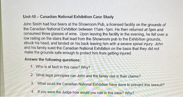 Solved Unit-10 - Canadian National Exhibition Case Study | Chegg.com
