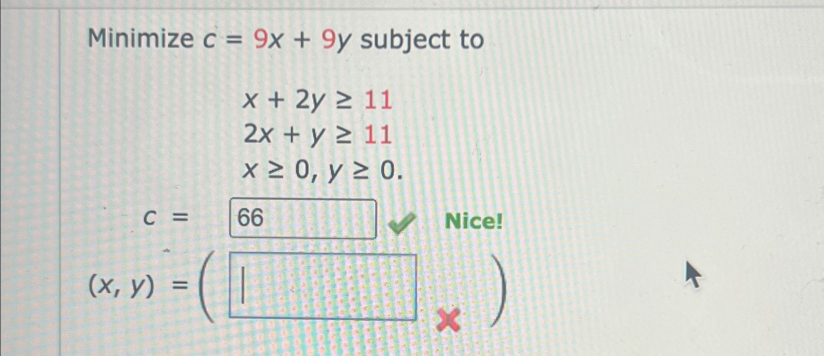 Solved Minimize c=9x+9y ﻿subject | Chegg.com