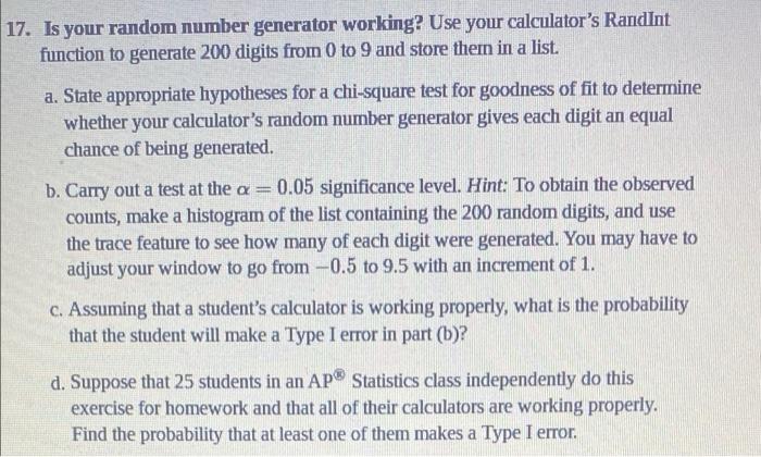 Solved 17. Is your random number generator working? Use your | Chegg.com