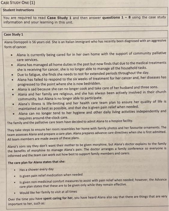 Solved CASE STUDY ONE (1) Student instructions You are | Chegg.com
