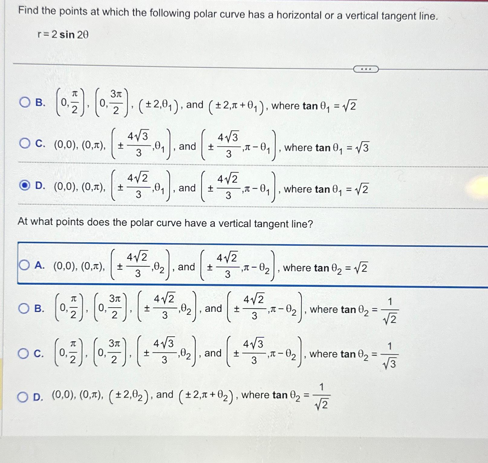 Solved Find the points at which the following polar curve | Chegg.com