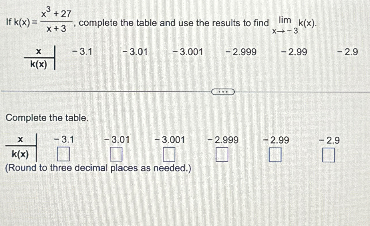Solved If k(x)=x3+27x+3, ﻿complete the table and use the | Chegg.com
