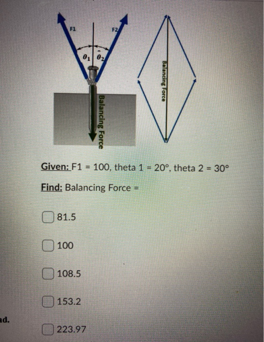 Solved F1 F2 01 02 Balancing Force Balancing Force Given: F1 | Chegg.com