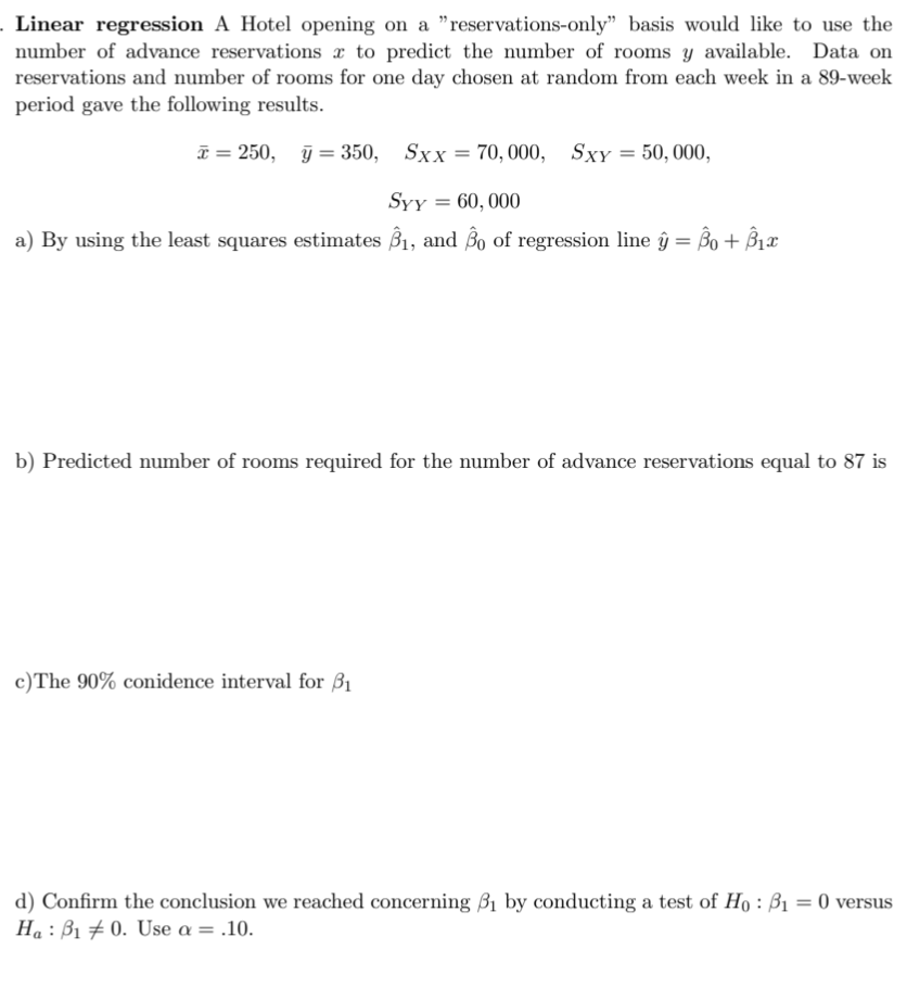 Solved Linear regression A Hotel opening on a | Chegg.com