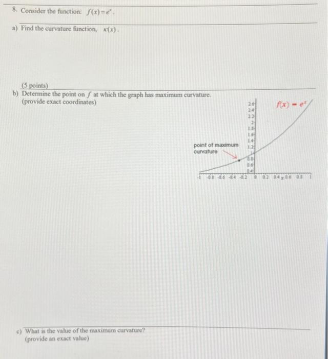 Solved 8. Consider the function: f(x)=ex. a) Find the | Chegg.com