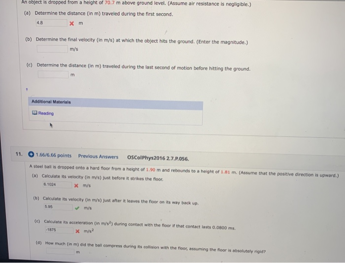 Solved An object is dropped from a height of 70.7 m above | Chegg.com