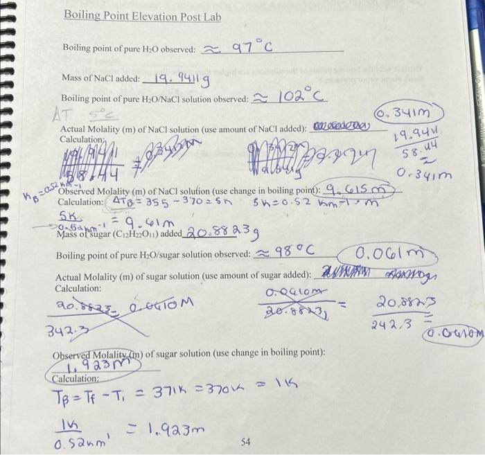 Solved Mass of NaCl added: 19.9411 g Boiling point of pure | Chegg.com