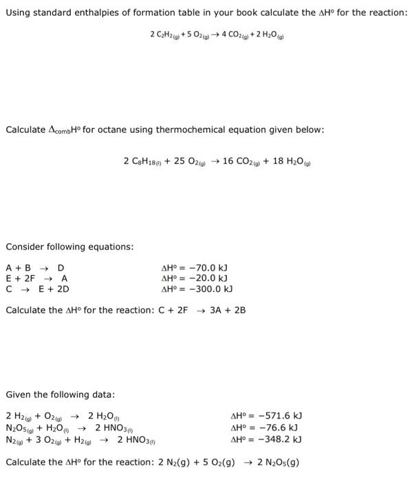 Solved Using standard enthalpies of formation table in your | Chegg.com
