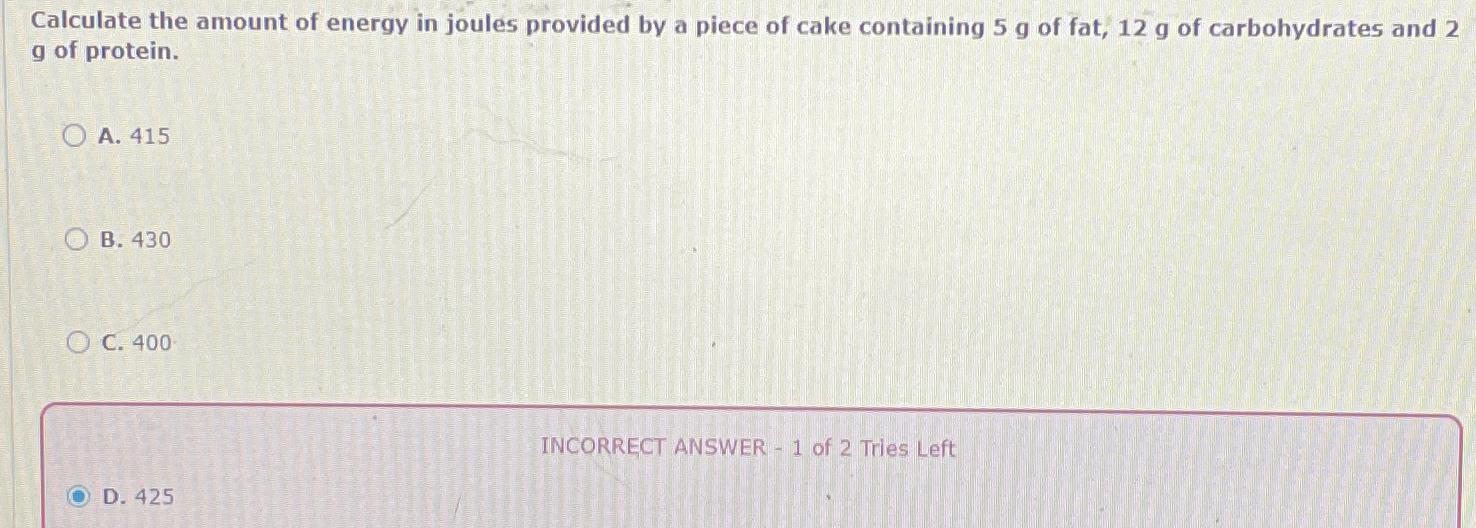 Solved Calculate the amount of energy in joules provided by | Chegg.com