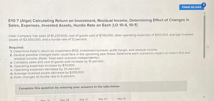 Solved E10-7 (Algo) Calculating Return on Investment, | Chegg.com