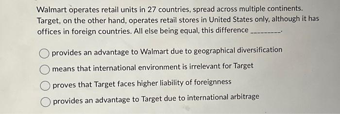 Solved Walmart operates retail units in 27 countries, spread | Chegg.com