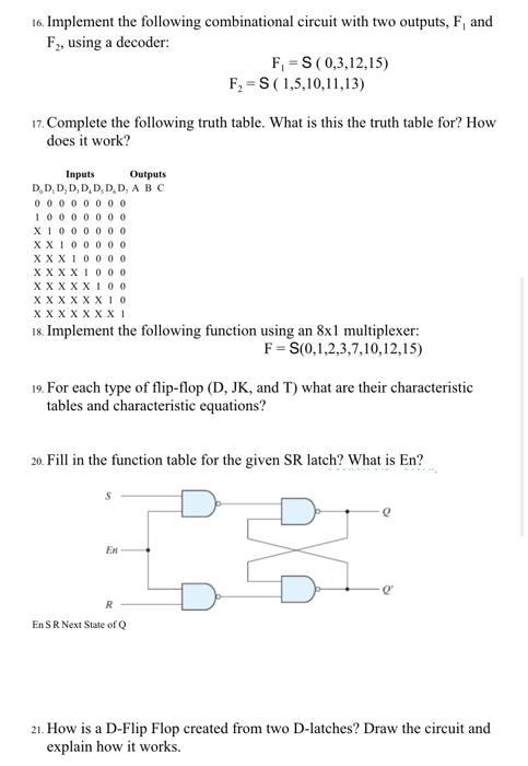 Solved 16. Implement the following combinational circuit | Chegg.com