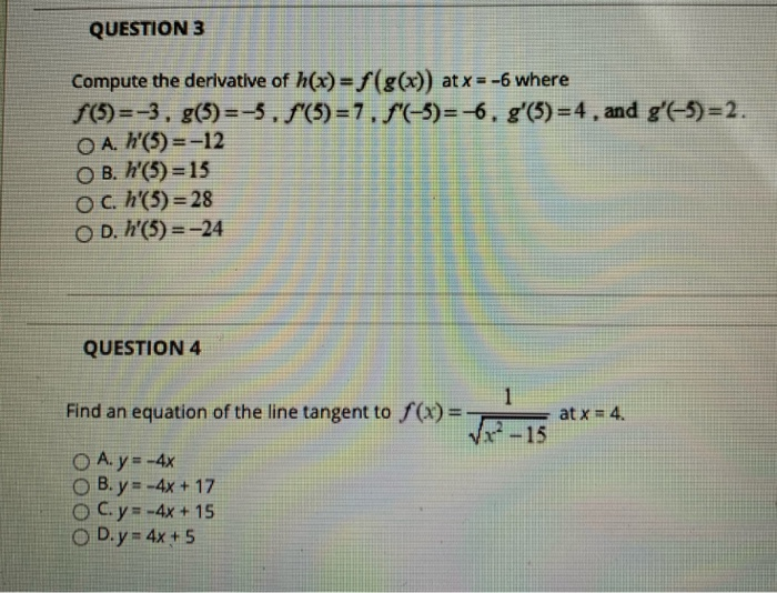 Solved QUESTION 3 Compute the derivative of h(x) = f(g(x)) | Chegg.com
