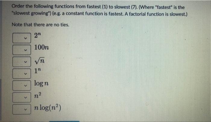 Solved Order the following functions from fastest (1) to | Chegg.com