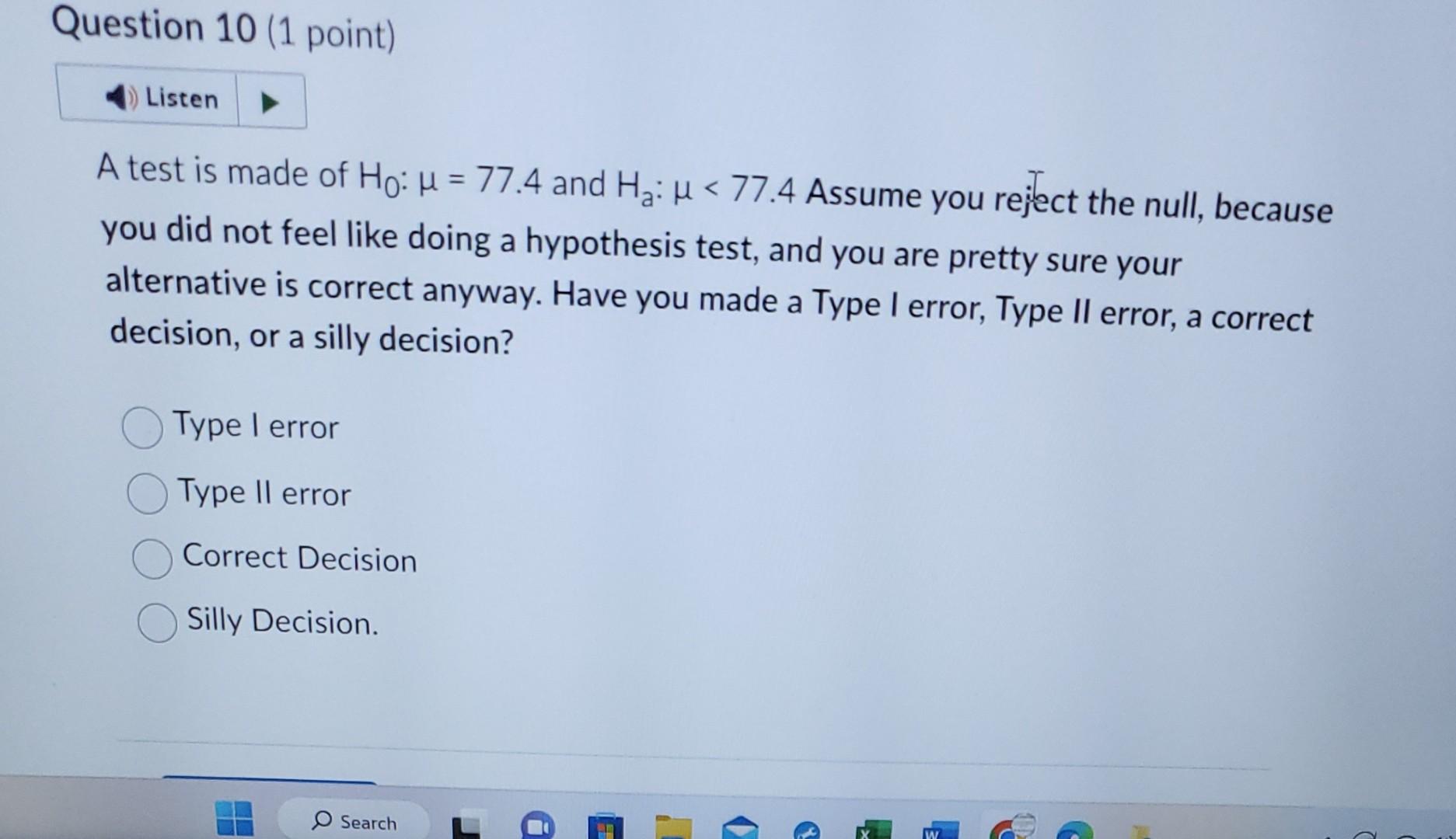 Solved A test is made of H0:μ=77.4 and H2:μ