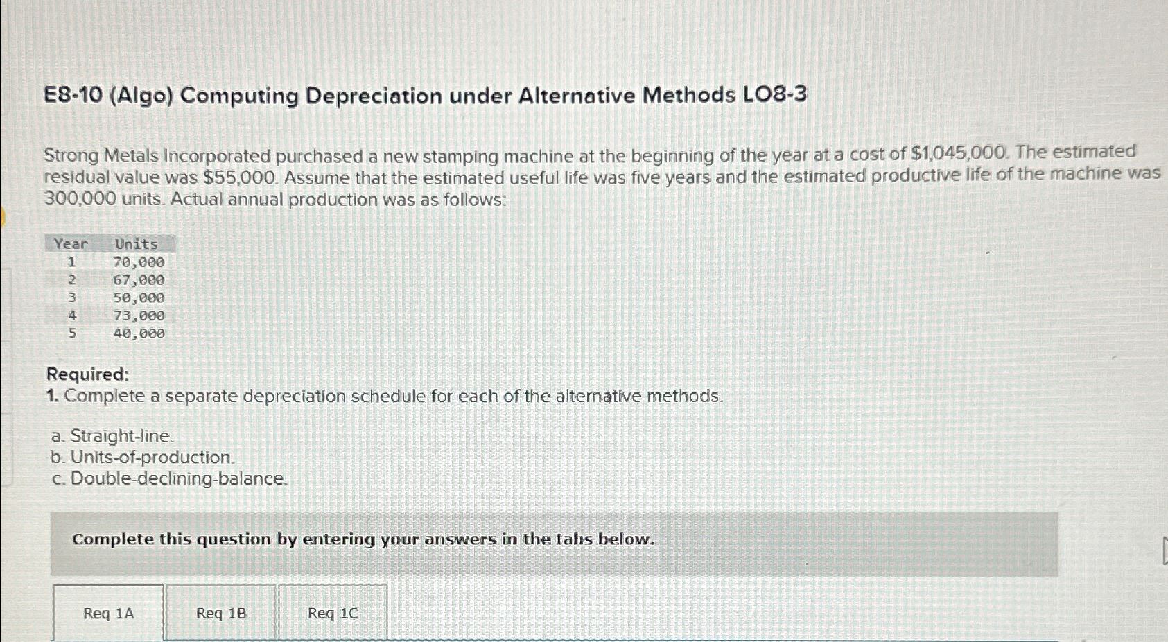 E8-10 (Algo) ﻿Computing Depreciation under | Chegg.com
