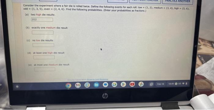 Solved Consider the experiment where a fair die is rolled | Chegg.com