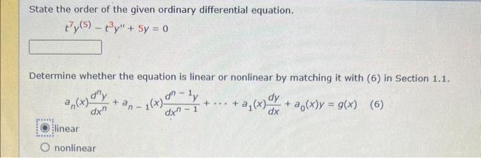 Solved State The Order Of The Given Ordinary Differential