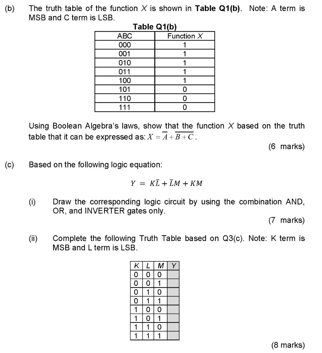 Solved (b) ﻿The truth table of the function x ﻿is shown in | Chegg.com