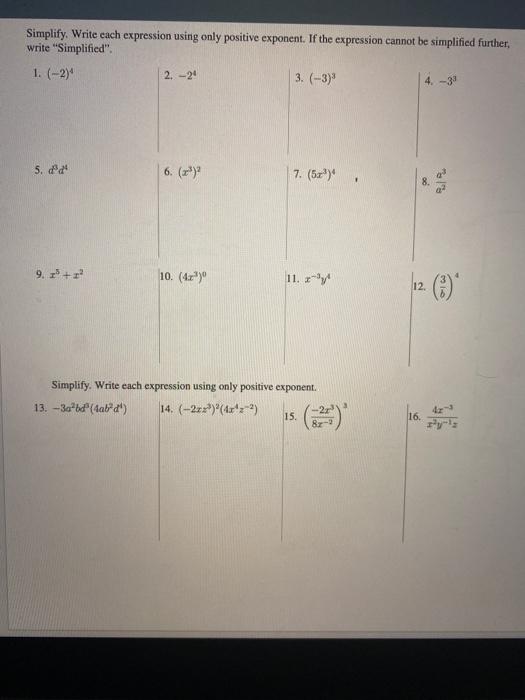 Solved Simplify. Write each expression using only positive | Chegg.com