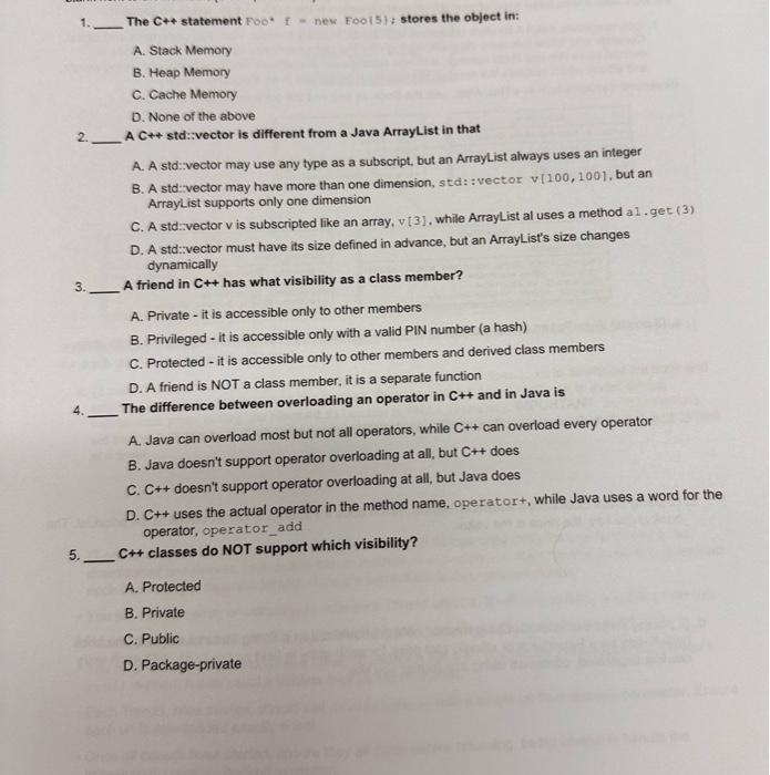 Solved 1. The C+4 statement Foo. f - new Fool 51 ; stores | Chegg.com
