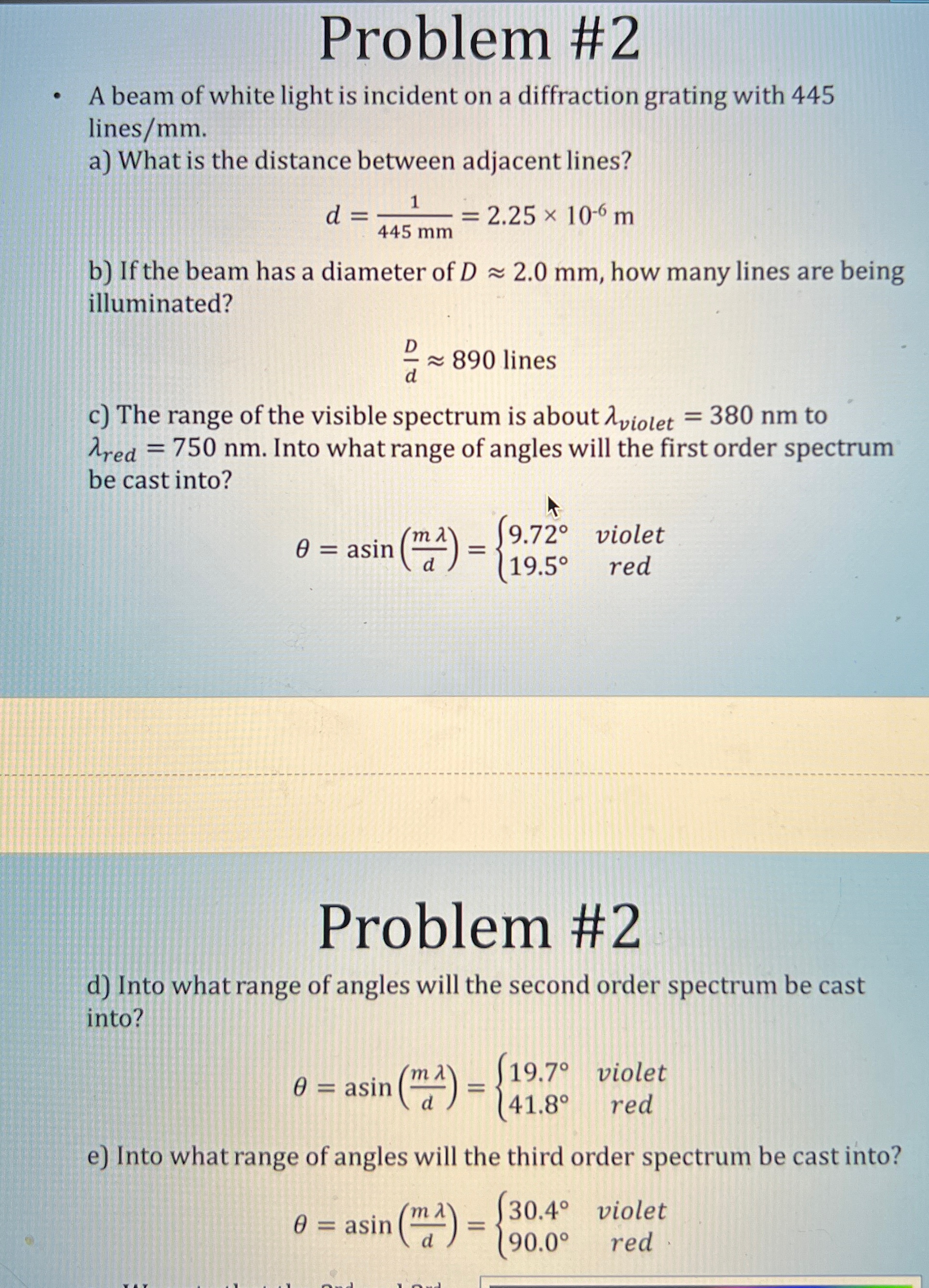 Solved Problem #2A beam of white light is incident on a | Chegg.com